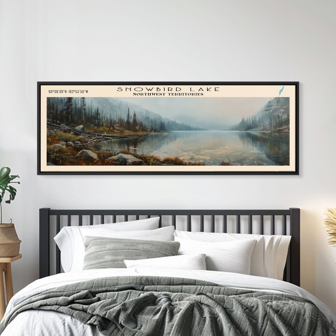 Snowbird Lake Wyoming Panoramic Framed Canvas Print, Lake House Decor ...