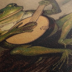 The Banjo Toad, Frog Playing A Banjo in the Moonlight, Vintage Canvas ...