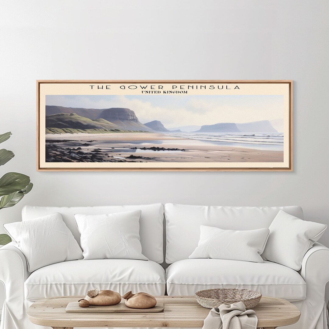 The Gower Peninsula Framed Canvas Print Travel Poster | Panoramic Wall ...