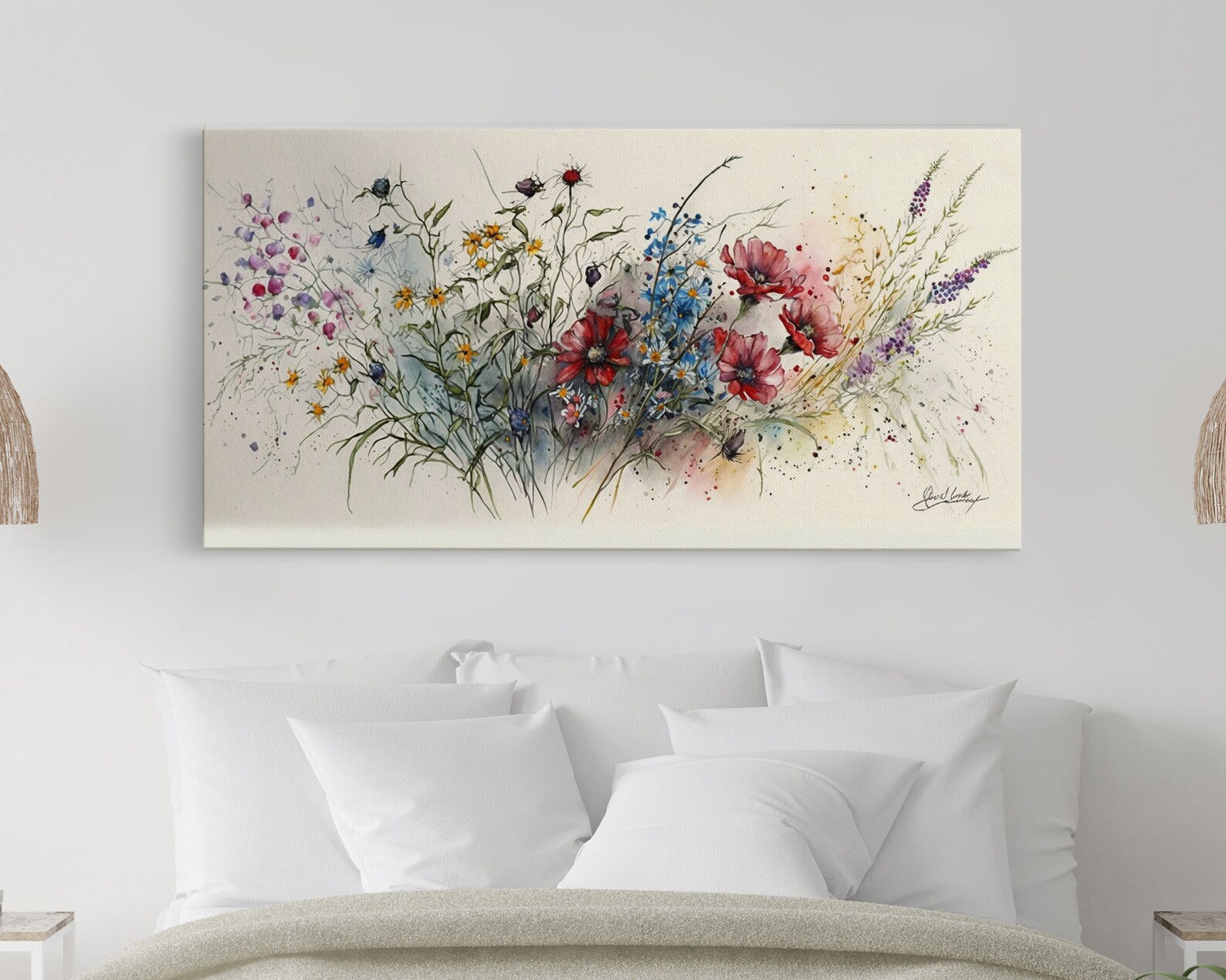Beautiful Wildflowers, Wild Flower Art, Watercolor Floral Framed Canvas Print, Wall Art, Rustic ...