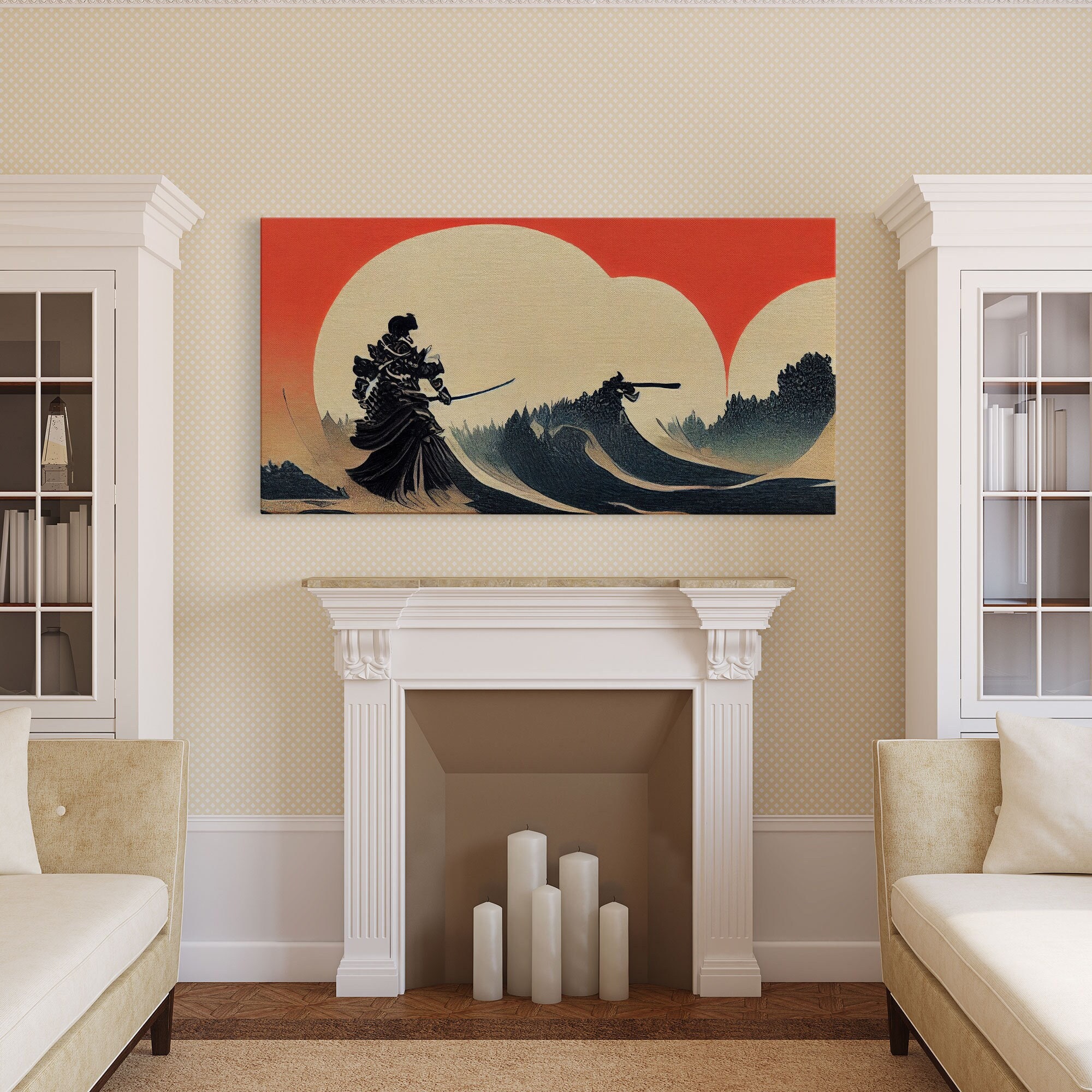 Japanese Samurai Fighting A Tidal Wave Ready to Hang Canvas - Etsy