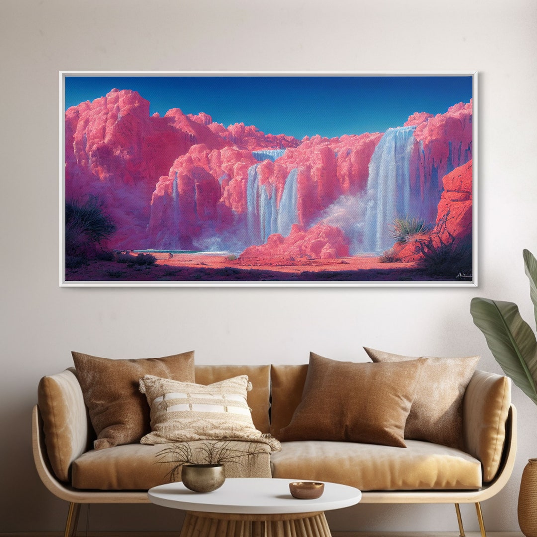 Psychedelic Pink Waterfall Art, Wall Decor, Ready to Hang Framed Canvas ...