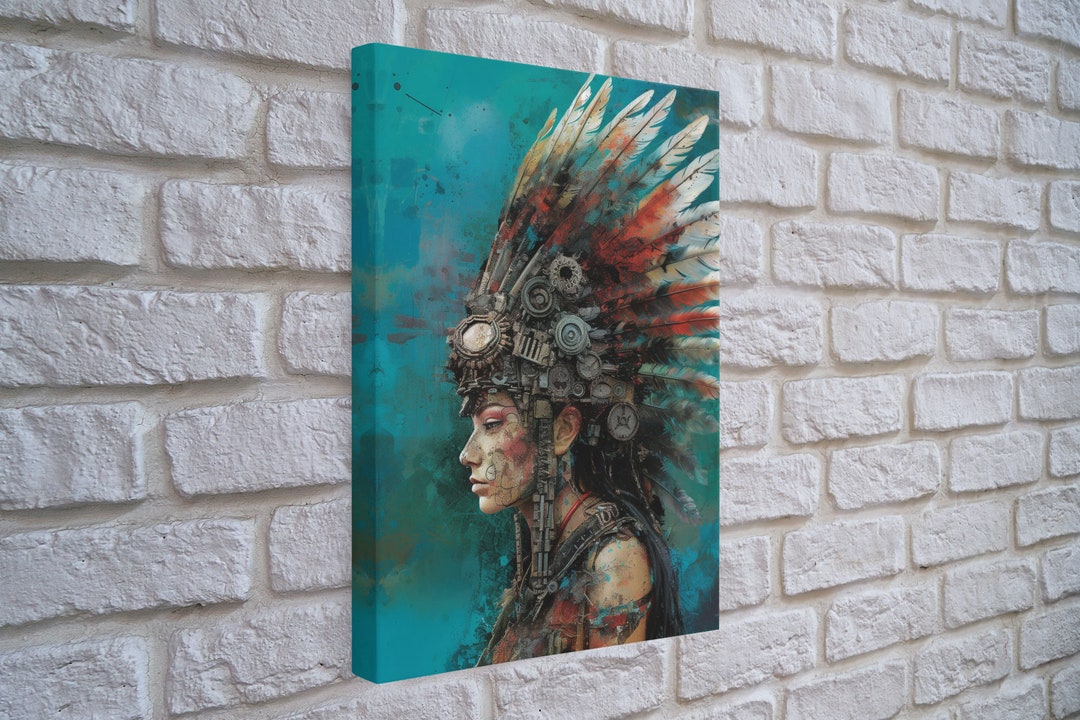 Steam Punk Native American Headdress, Framed Canvas Print, Abstract Art ...