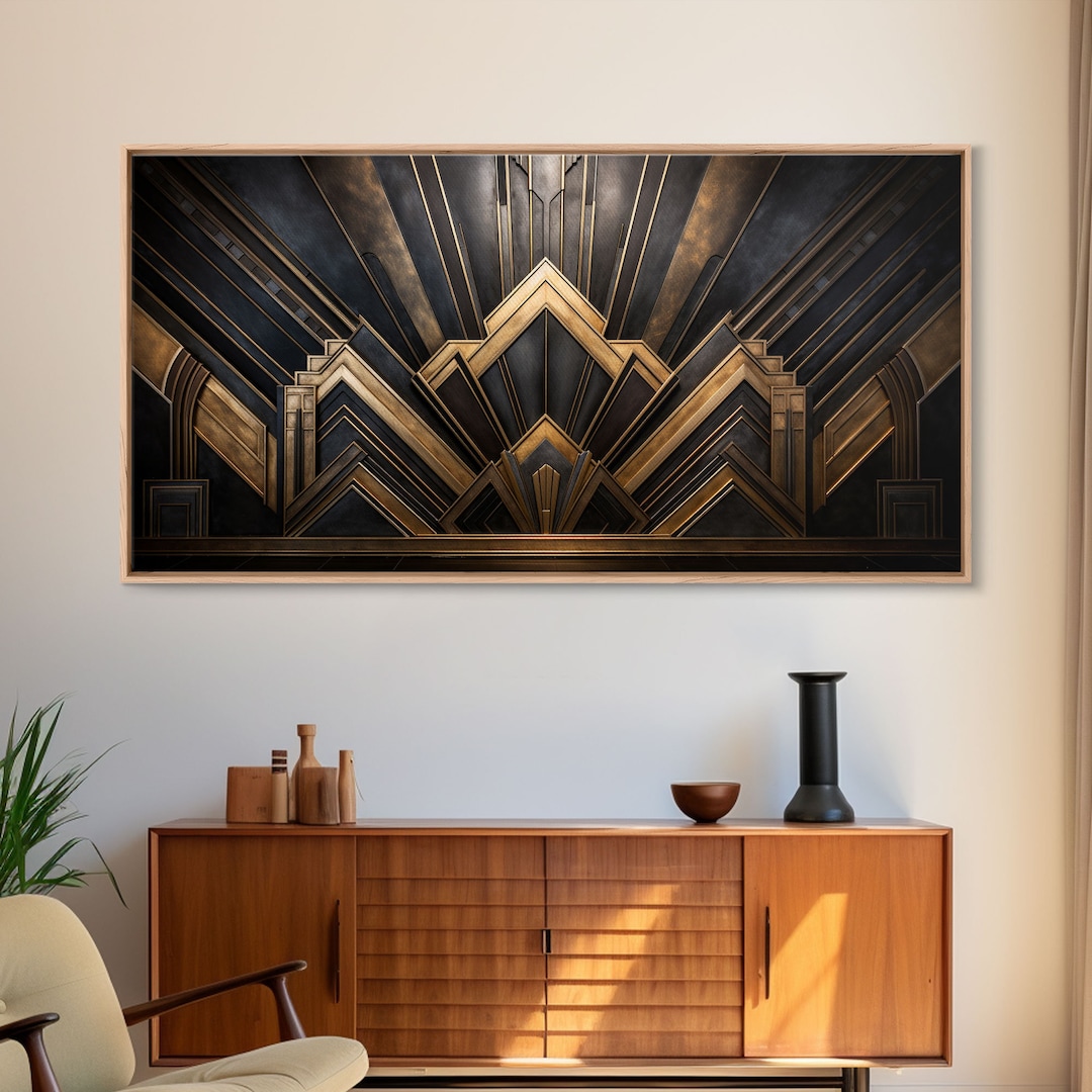 Black and Gold Art Deco Wall Art, Framed Canvas Print, 1920s Art Deco Print, Stylish Art Deco ...