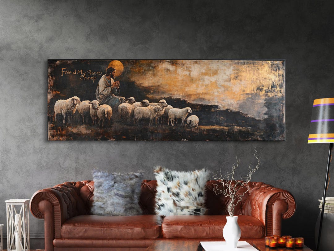 Feed My Sheep Commissioning of Peter Framed Canvas Print | Panoramic ...