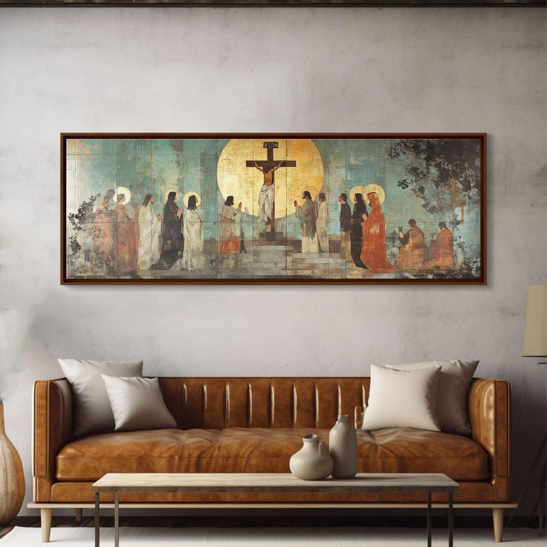 Stations of the Cross Devotional Scene Framed Canvas Print | Panoramic ...