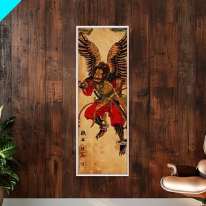 Samurai Warrior With Eagle Wings - Skinny Art Tall Art Framed Canvas ...