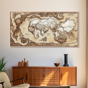 Abstract Fantasy World Map, Canvas Print, Middle Earth Style, Wall Art ...