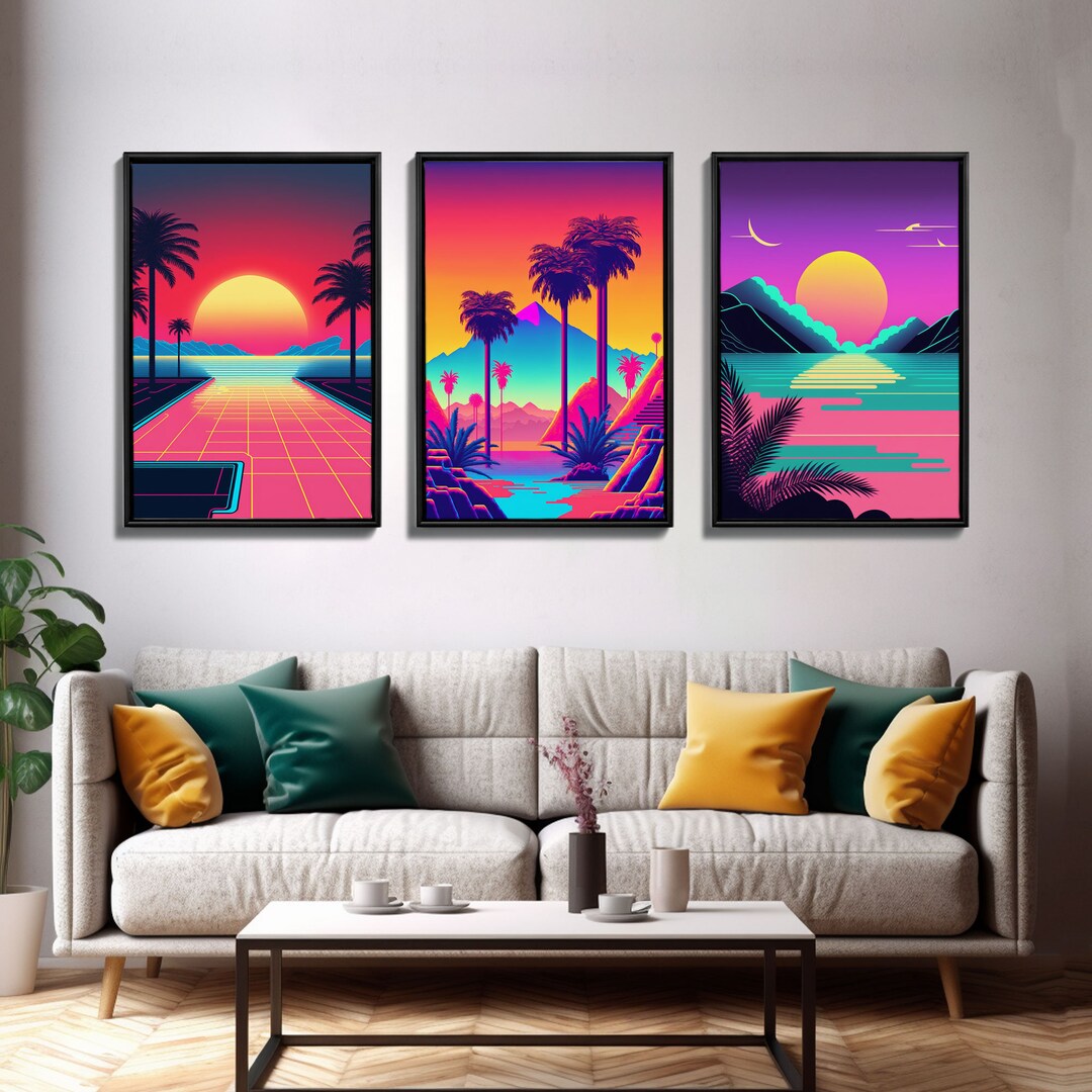 Retro 80s Style Art, 3 Panel Framed Canvas Prints, Canvas Wall Art ...