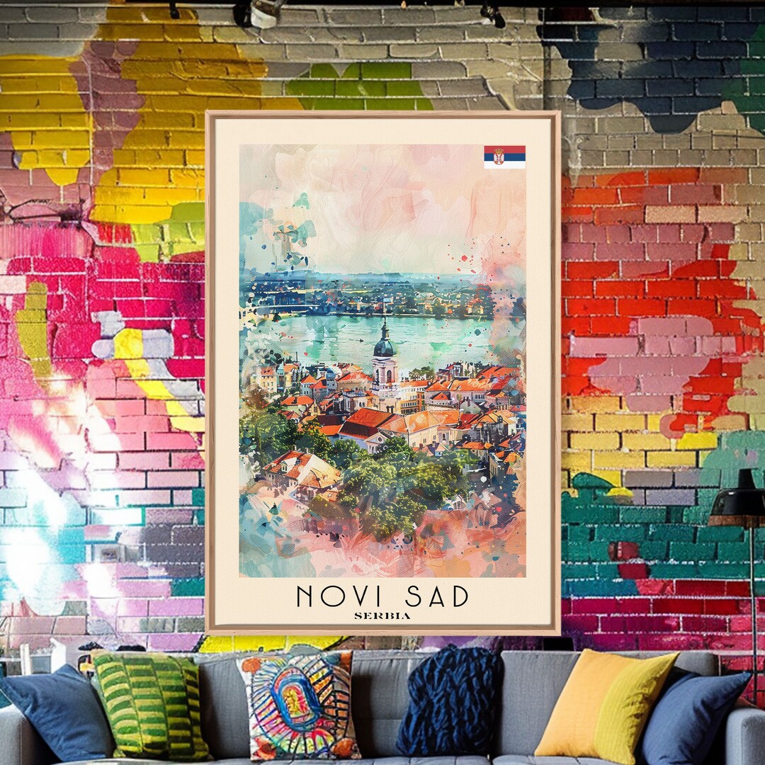 Novi Sad Serbia Travel Poster Framed Canvas Print, Watercolor Painting ...