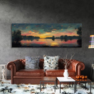 Cool Sunset Over the Lake, Ready to Hang Canvas Print, Panoramic Art ...