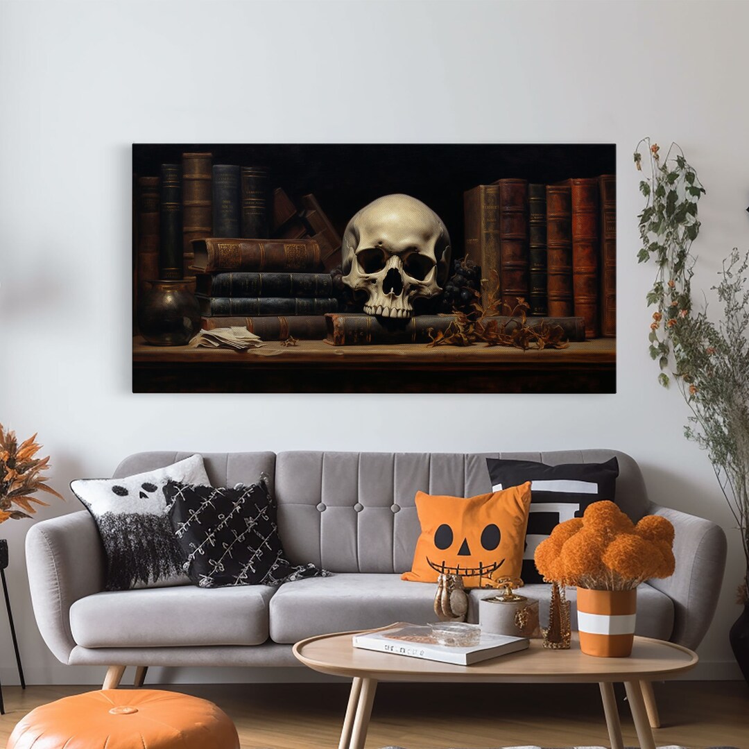 Victorian Gothic Library Art the Skull on the Shelf Framed - Etsy
