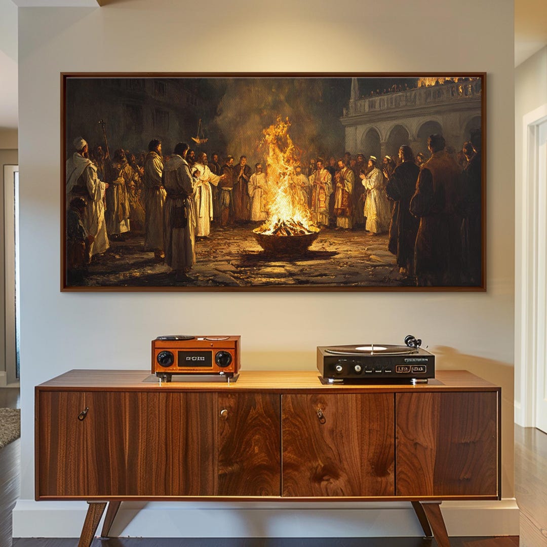 Kindling the New Fire at Easter Vigil Romanticism Framed Canvas Print ...