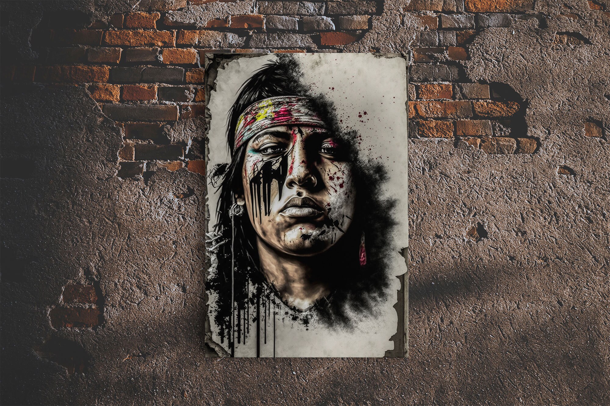 Brutal Graffiti Art Native American Warriors Portrait Framed - Etsy
