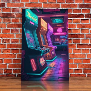 The Neon Arcade, Gamer Room Decor, Unique Game Room Art, Framed Canvas ...