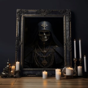 The Preacher, Gothic Skeleton Priest, Spooky Halloween Wall Art, Canvas ...