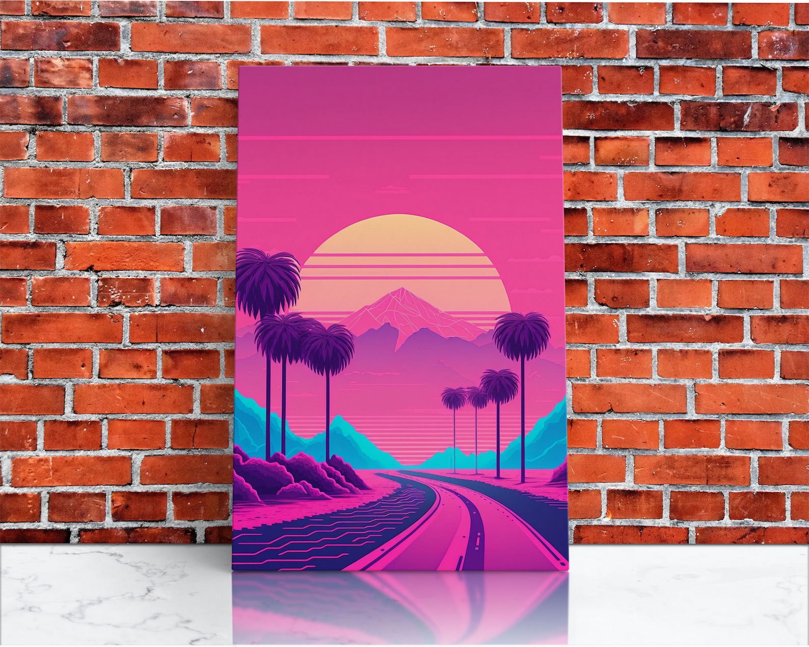 Retro Synthwave 80s Vibes Sunset Over the Mountains and Palm - Etsy