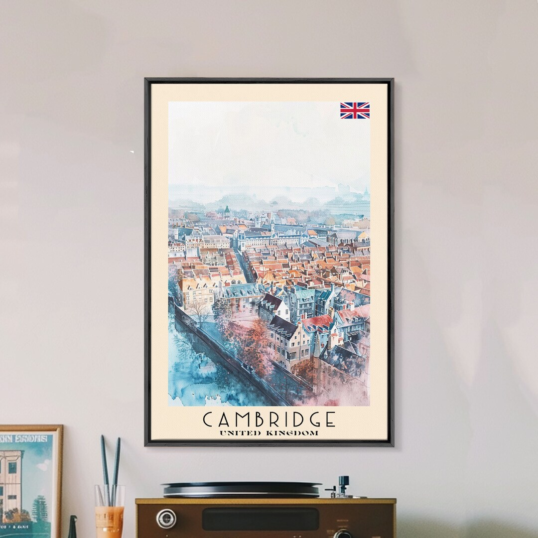 Cambridge United Kingdom Travel Poster Framed Canvas Print, Wall Art ...