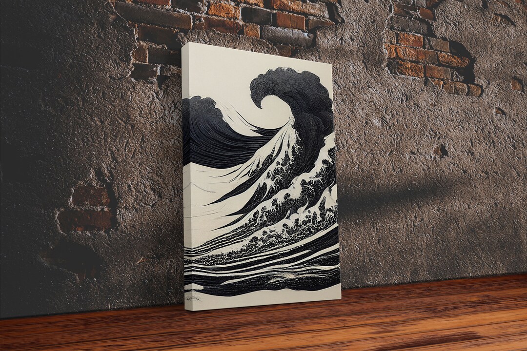 Black and White Tsunami Waves Japanese Style Art Framed - Etsy