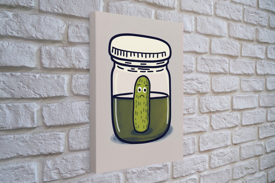 Sad Pickle Art, Framed Canvas Print, the Last Pickle, Cartoon Pickle ...