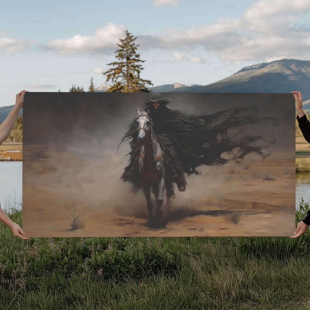 Death Rides A Pale Horse, Framed Canvas Print, Cowboy Grim Reaper ...