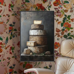 Cheese Wall Art Framed Canvas Print, Cheese Still Life, Cheese Painting ...