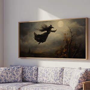 The Flying Witch, Framed Canvas Print, Halloween Wall Art, Horror ...