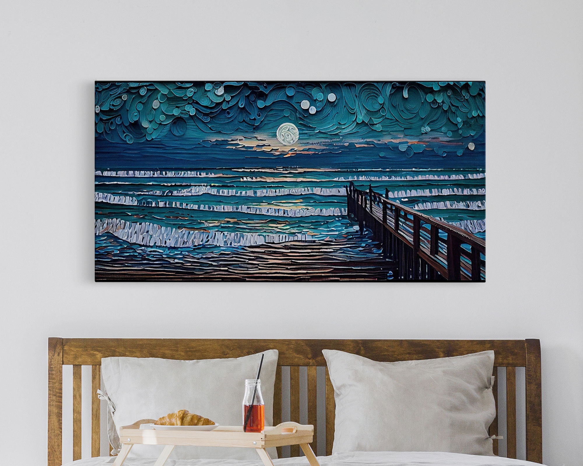 Full Moon Over Beach & Ocean Waves Framed Canvas Print - Etsy
