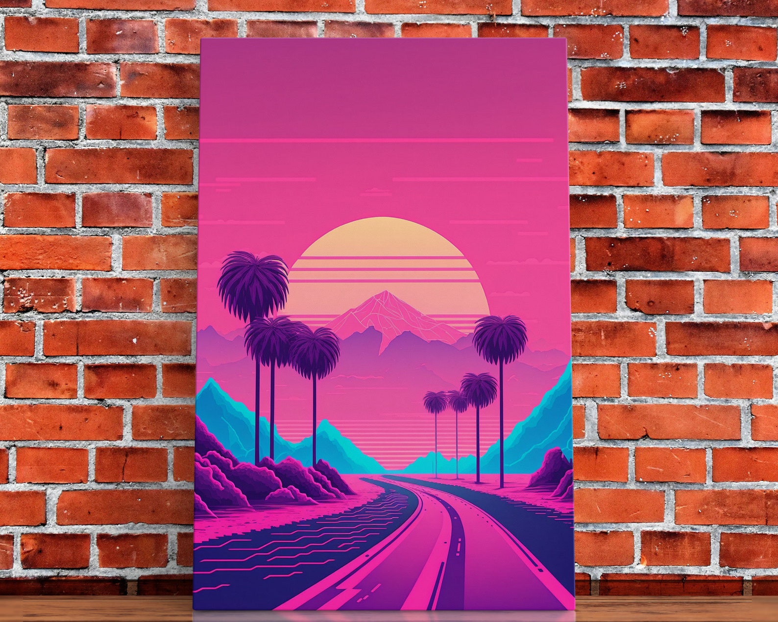Retro Synthwave 80s Vibes Sunset Over the Mountains and Palm - Etsy