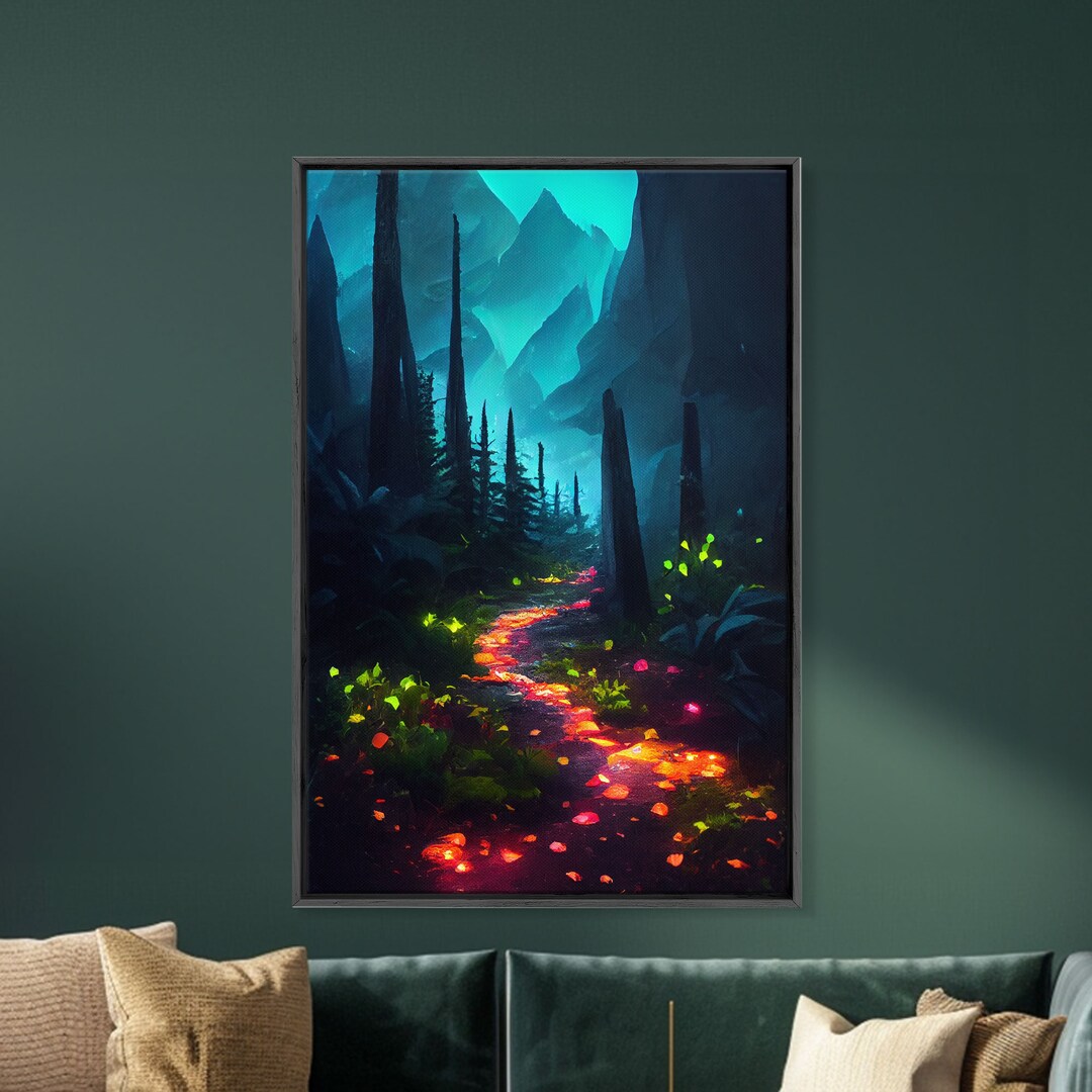 Luminescent Magical Forest Poster Art, Fine Art Print, Glowing Trail ...