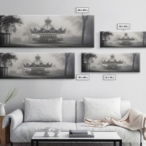 Creepy Carousel / Merry Go Round Wall Art, Framed Canvas Print, Black ...