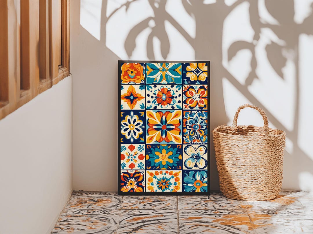 Textile Wall Art, Mexican Tile Canvas Print, Framed Wall Art, Mexicano ...