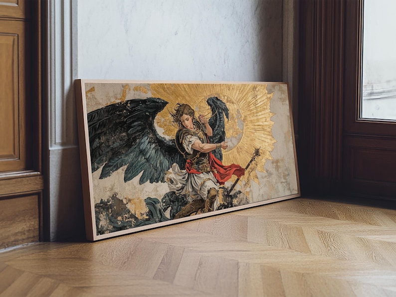 Saint Michael Defeating the Dragon Nihonga Style Framed Canvas Print ...