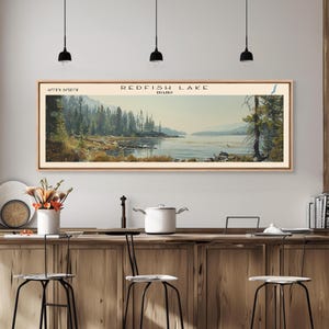 Redfish Lake Idaho Framed Canvas Print, Lake House Decor, Panoramic ...