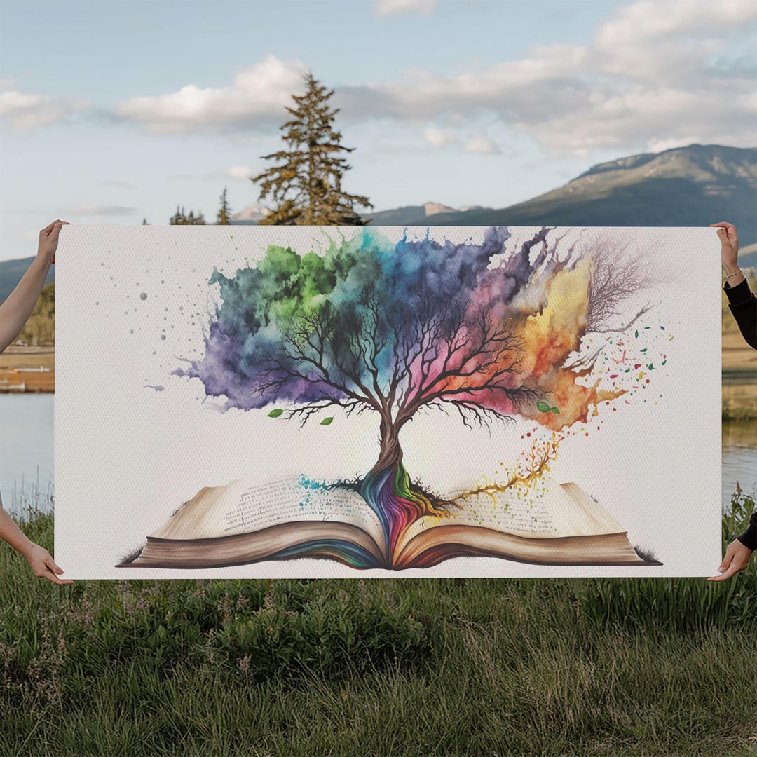 Tree of Knowledge, Framed Wall Art, Canvas Print, Watercolor, Huge Wall ...