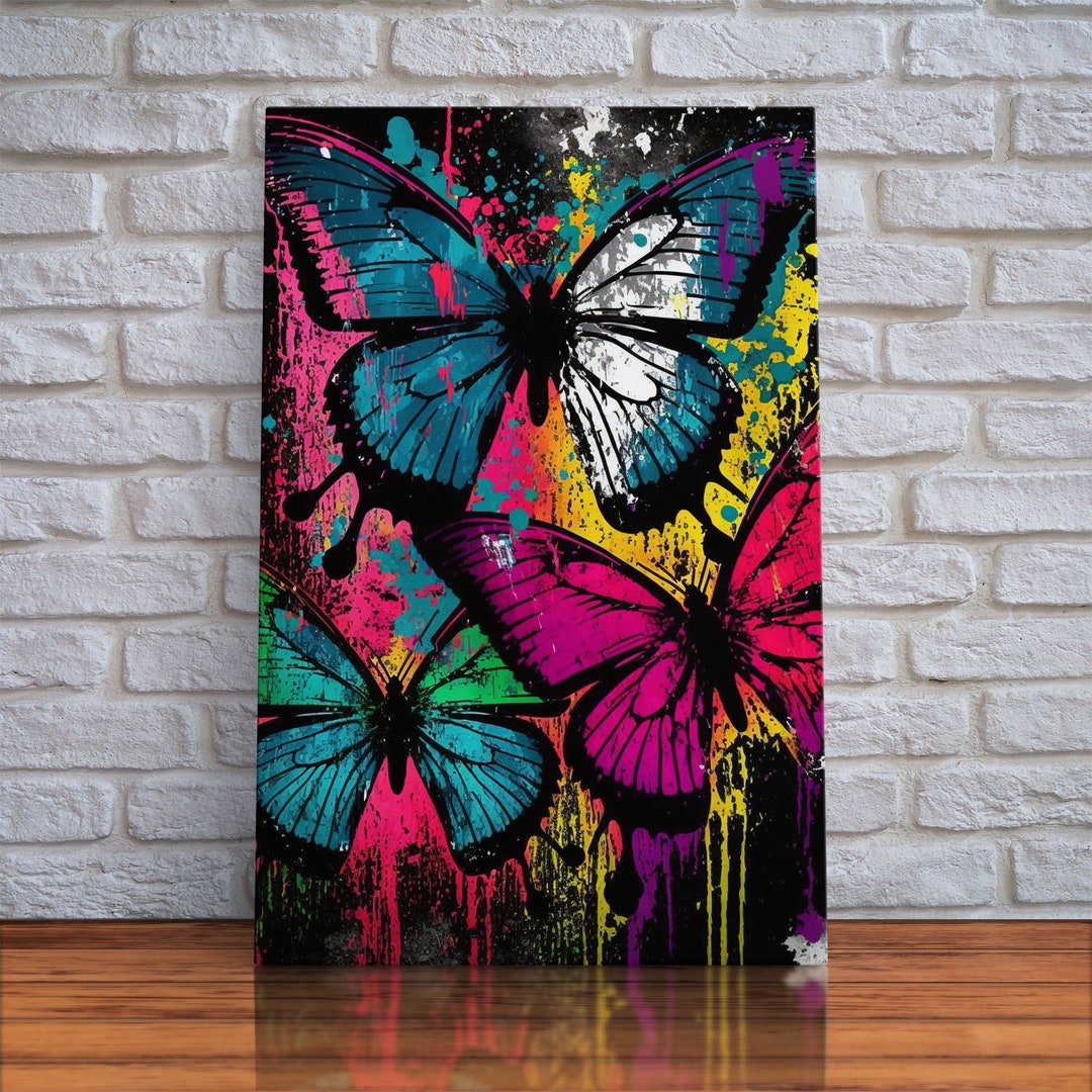 Graffiti Butterfly Art, Framed Canvas Print, Large Wall Art ...