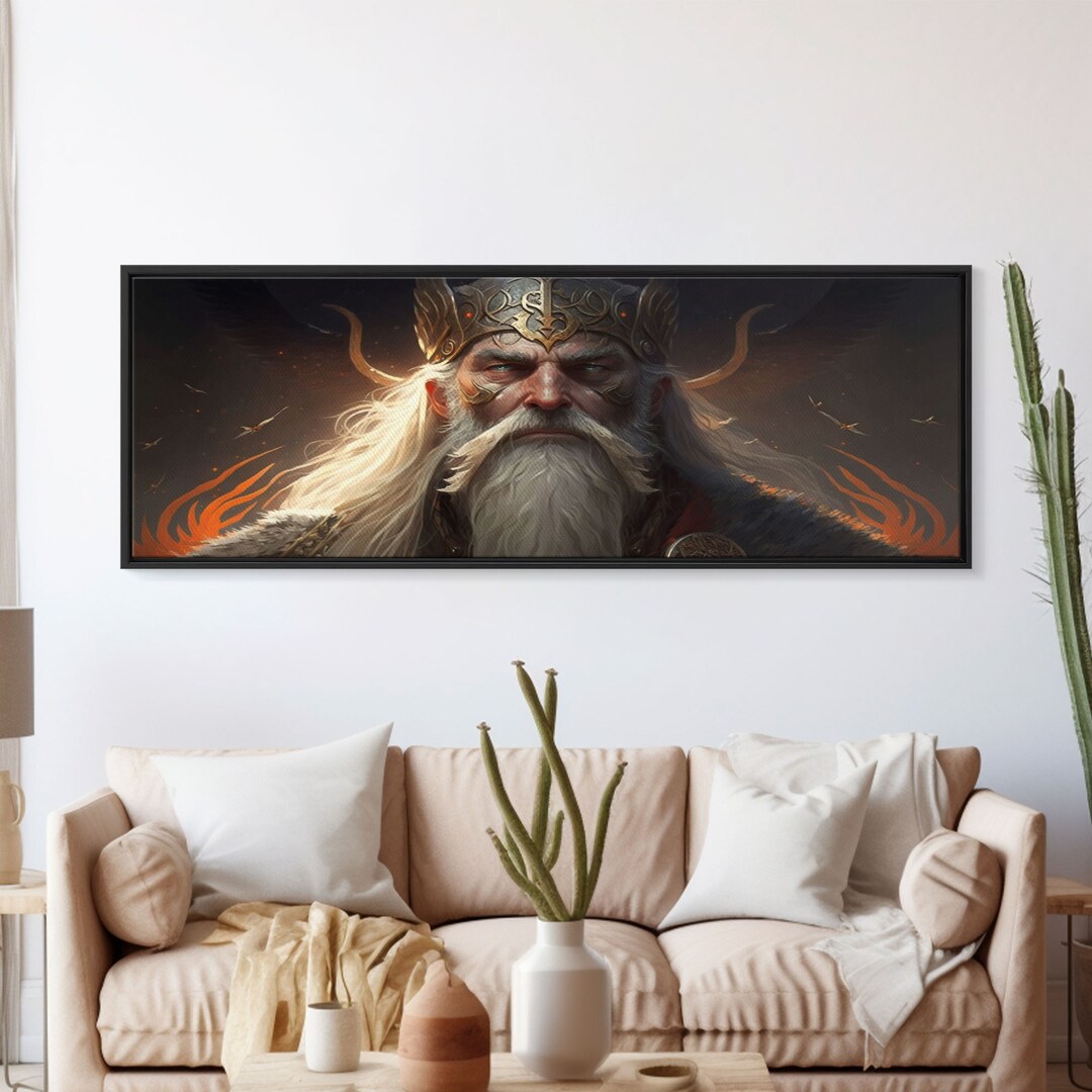 Panoramic Portrait of Odin, Norse Mythology Painting, Framed Wall Art ...
