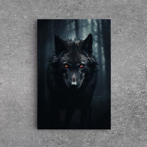 Red Eyed Wolf Print, Black Wolf on the Hunt, Framed Canvas Art - Etsy