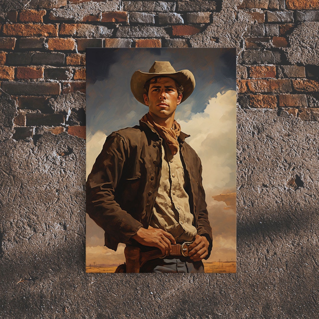 Handsome Cowboy Oil Painting Canvas Print, Vintage Western Cowboy Art ...