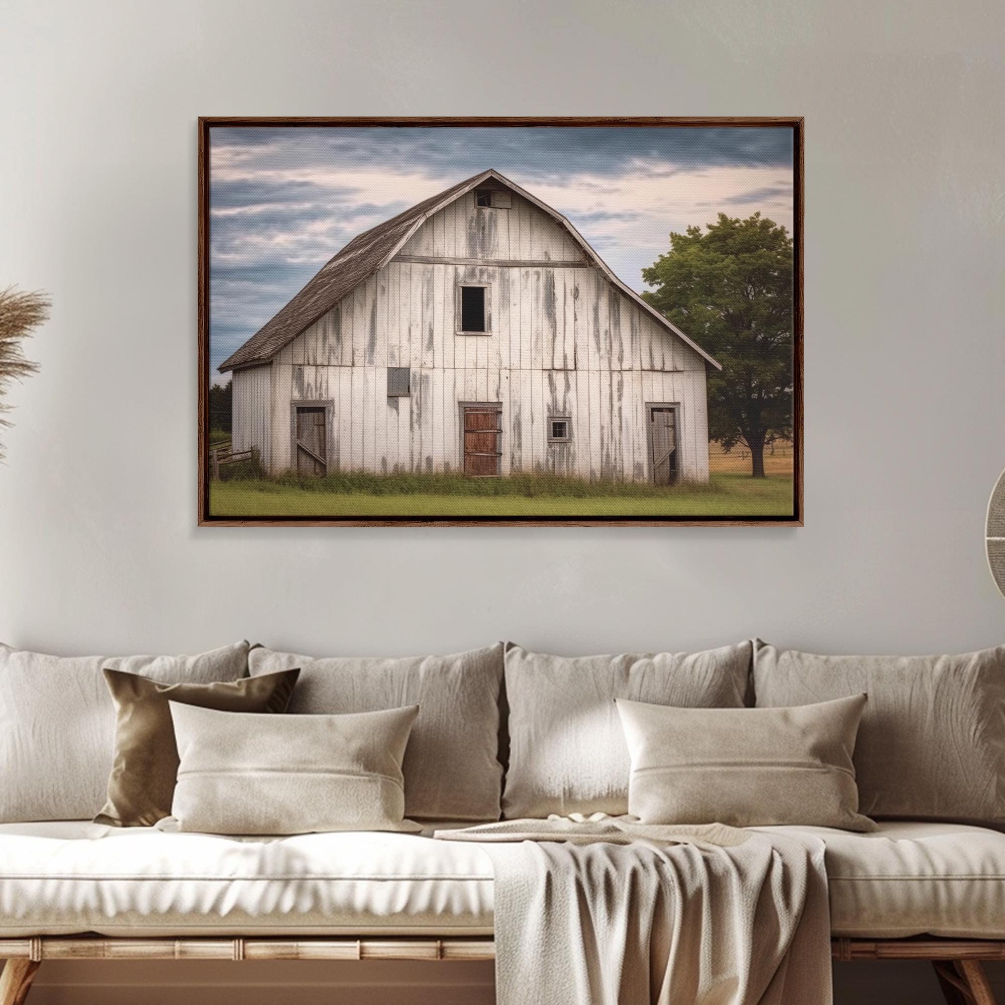 Rustic Farmhouse Wall Decor, White Barn Landscape Print, Farmhouse ...
