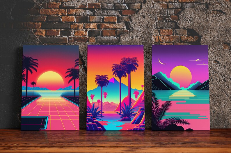 Retro 80s Style Art 3 Panel Framed Canvas Prints Canvas Wall - Etsy