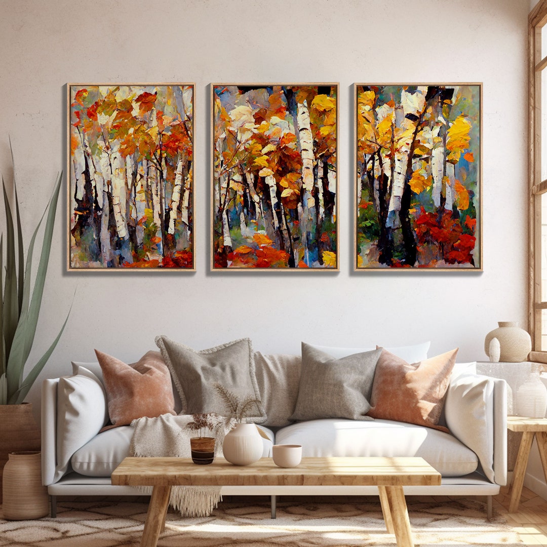 Birch Forest Watercolor, Birch Trees, 3 Piece Wall Art, Ready to Hang ...