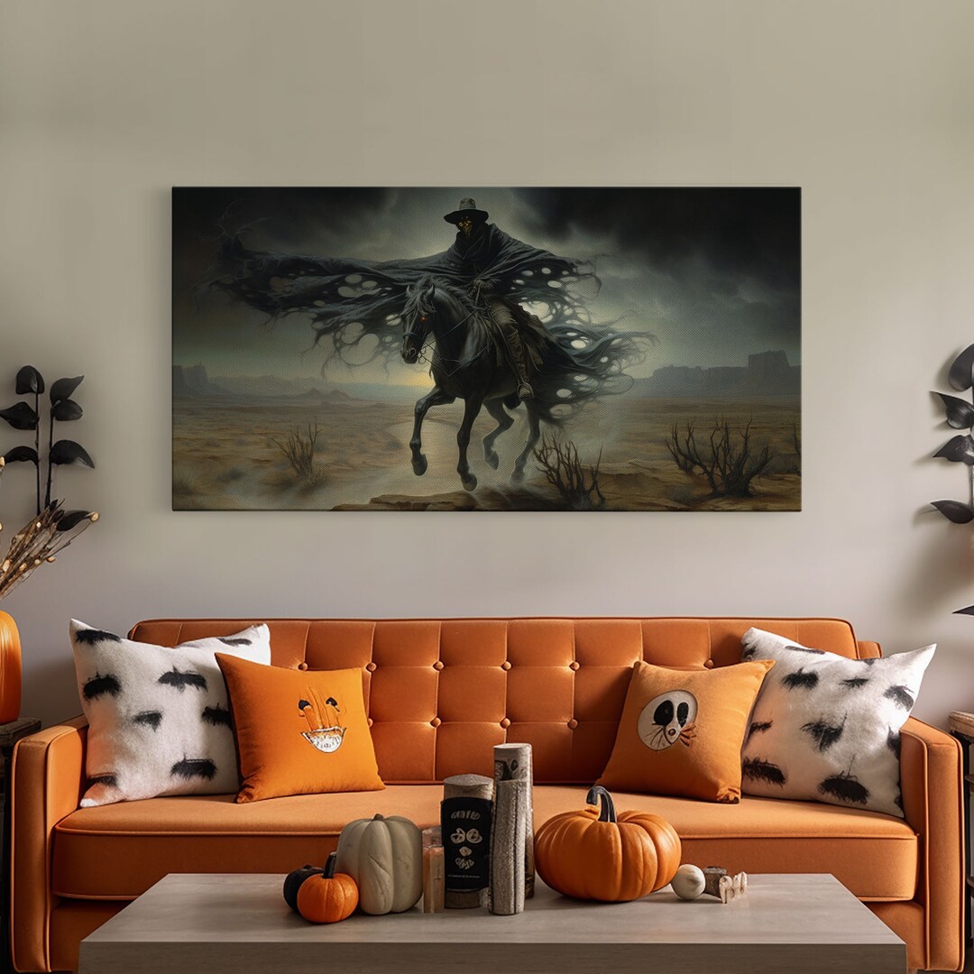 Ghost Cowboy Art, Framed Canvas Print, Halloween Art, Spooky Decor ...