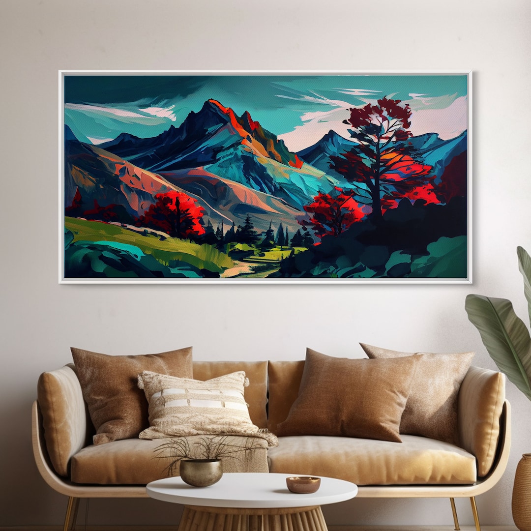 Watercolor Panoramic Landscape Canvas Print, Framed Canvas, Colorful ...