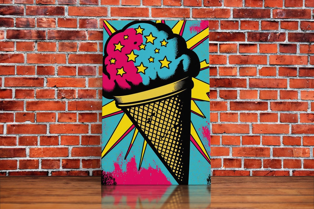 Pop Art Ice Cream, Psychedelic Ice Cream Cone, Framed Canvas Print ...