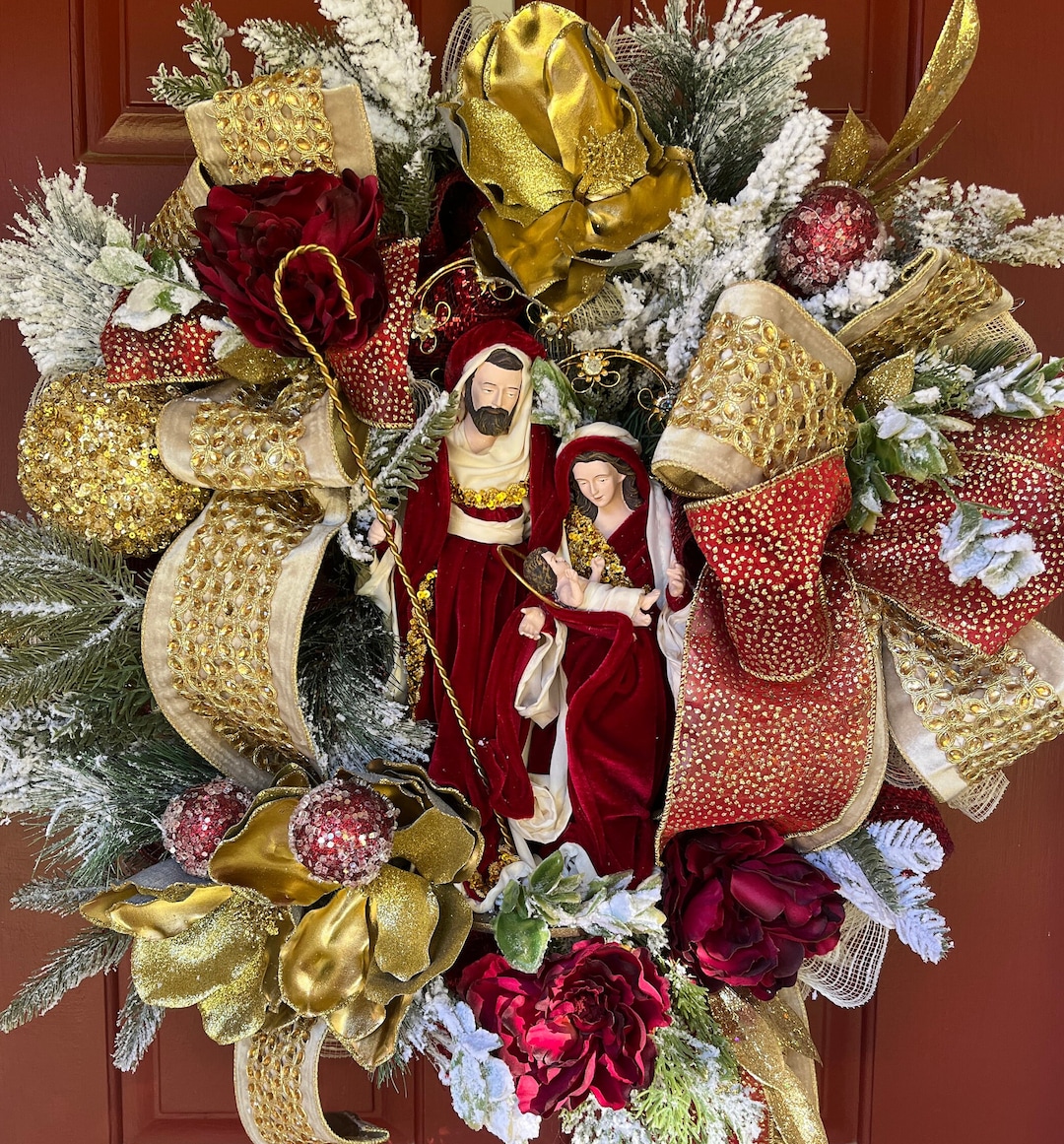 Nativity Wreath, Christmas Wreath, Holy Family Wreath, Elegant Wreath ...