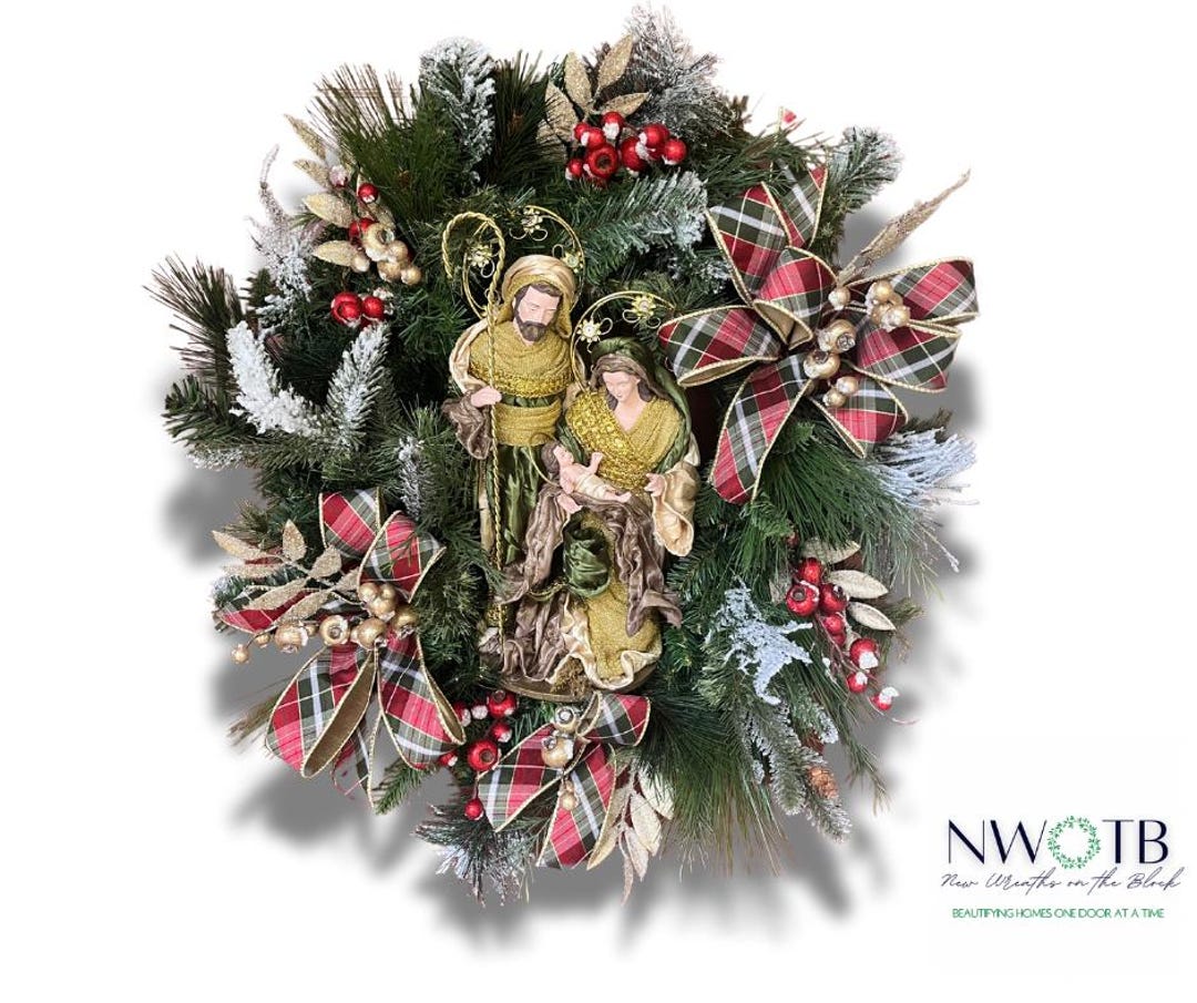 Nativity Wreath, Holy Family Wreath, Religious Christmas Decor ...