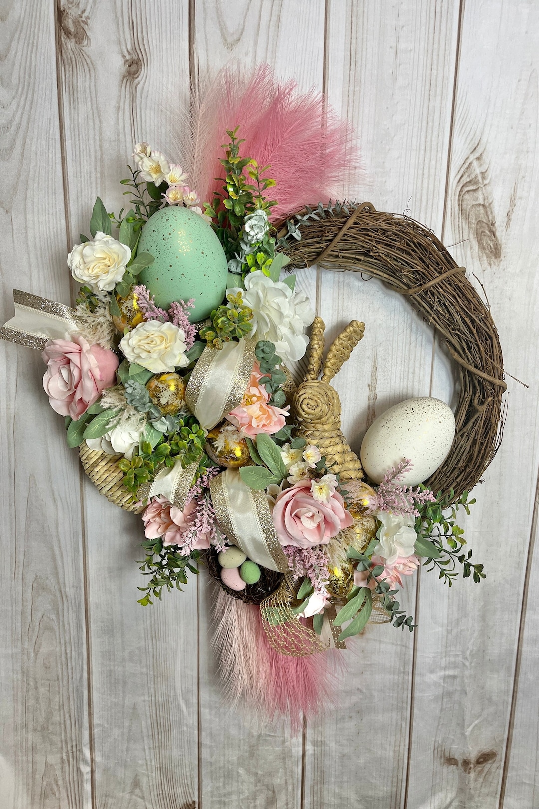 Easter Wreath, Boho Easter Wreath, Easter Wreath Bunny, Floral Easter ...