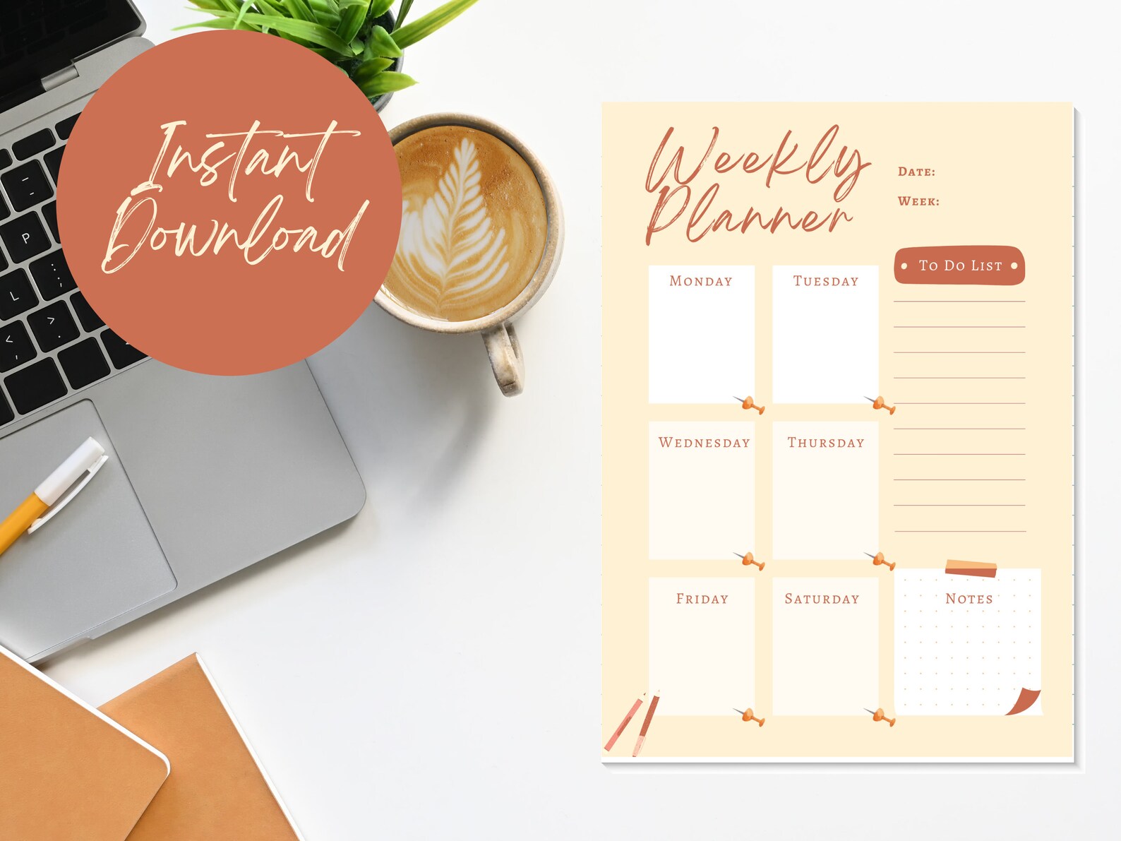 Weekly Planner Digital Pages, Simple Undated Weekly Schedule, Printable ...