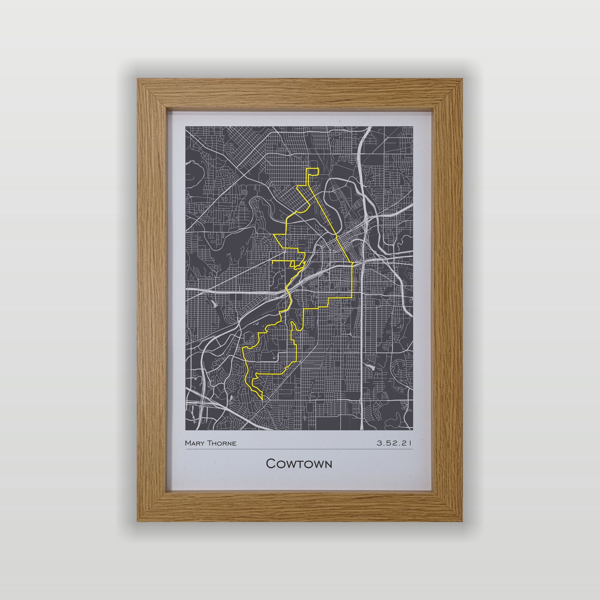 Cowtown Marathon Route Map Print Framed : Gift for Cowtown, Marathon ...